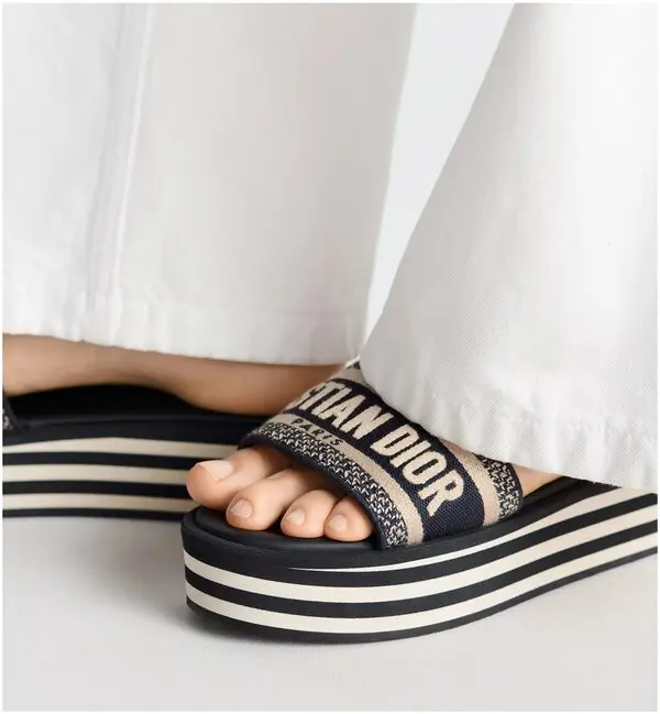 Dior Dway Platform Slide Sandals - Dark Blue | Editorialist